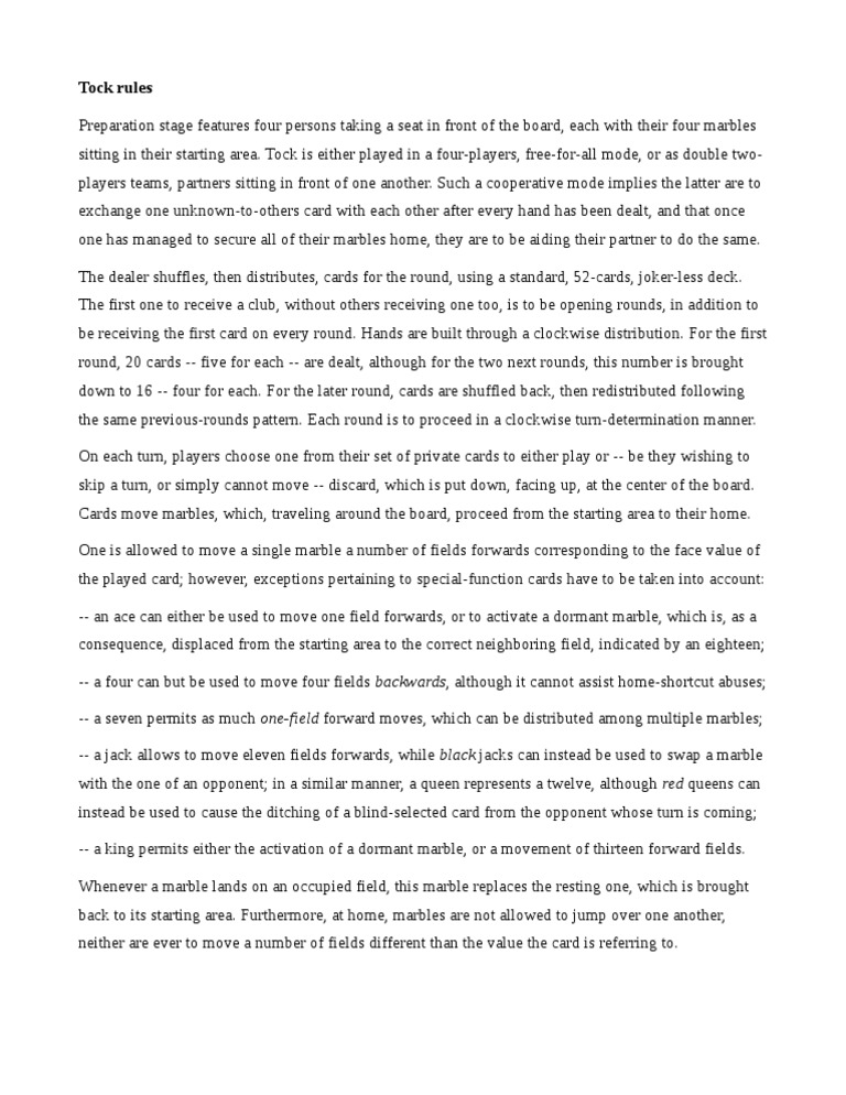 Tock Rules | PDF | Leisure Activities | Consumer Goods