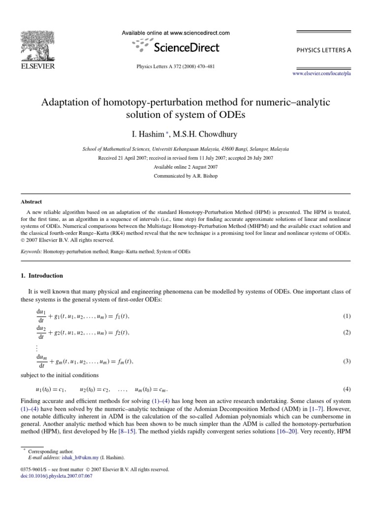 Adaptation Of Homotopy Perturbation Method For Numeric Analytic Solution Of System Of Odes Pdf