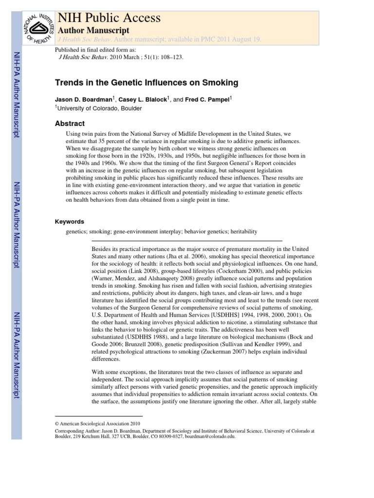 Trends in The Genetic Influences On Smoking | PDF | Heritability ...