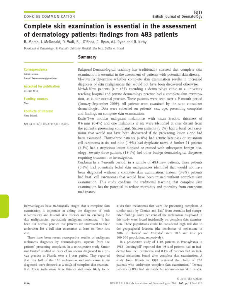 Complete skin examination is essential in the assessment dermatology ...