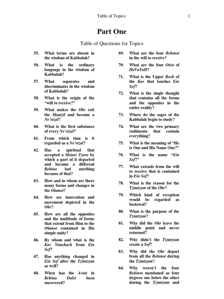 Part One: Table of Questions For Topics | PDF | Theology | Western ...