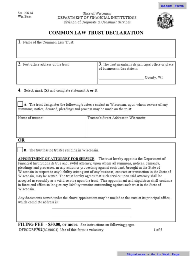 Common Law Trust Declaration Form | PDF | Service Of Process | Trust Law