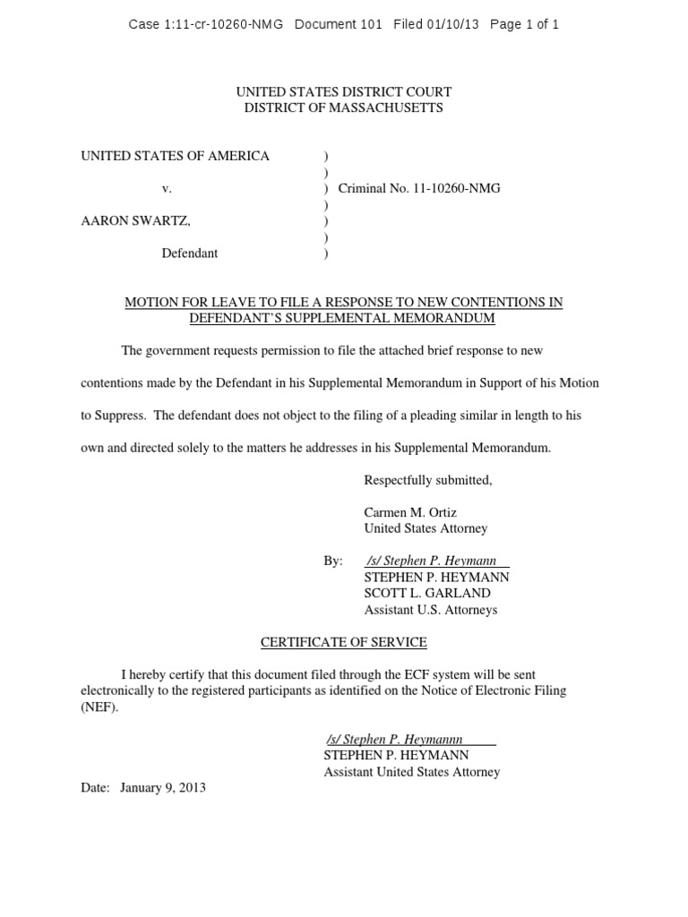 Carmen Ortiz, Stephen Heymann, Scott Garland - USA v. Aaron Swartz ...