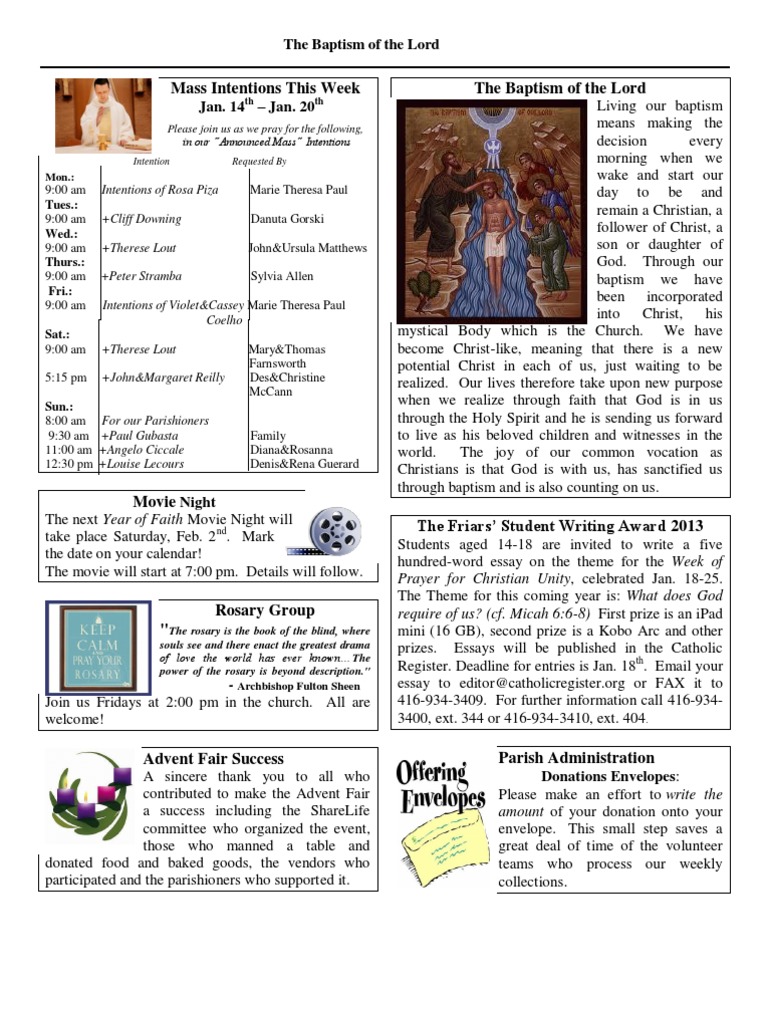 Weekly Mass Intentions & Events Update | PDF | Baptism | Rosary