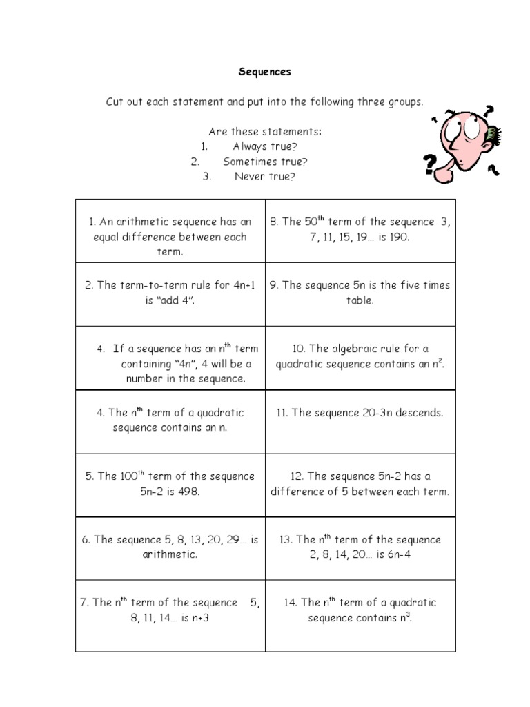 Sequences - Always, Sometimes, Never | PDF | Logic | Algebra