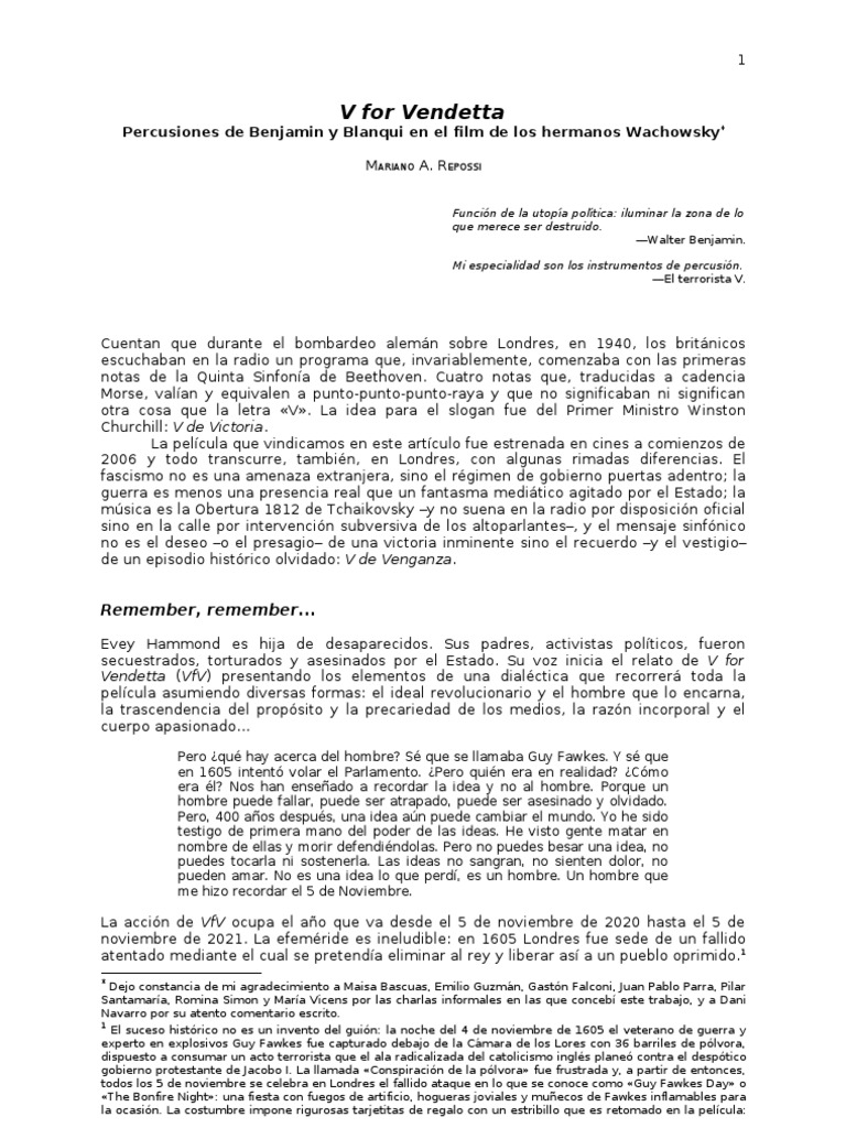 Análisis de V for Vendetta y su Utopía | PDF | Guy Fawkes | Materialismo