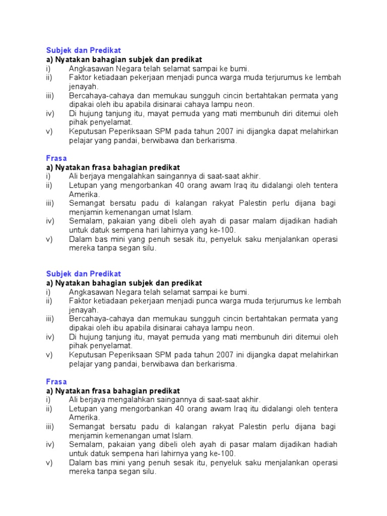 Subjek Dan Predikat Tingkatan 1 - TylerabbEstes