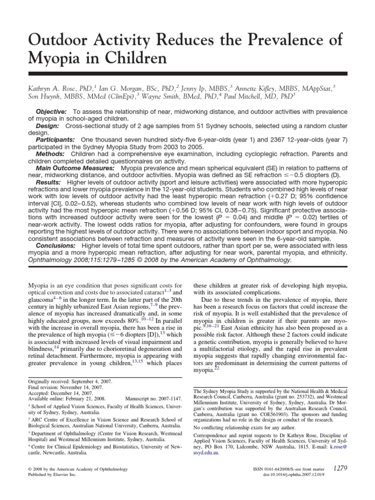 Outdoor Activity Myopia Rose | PDF | Vision