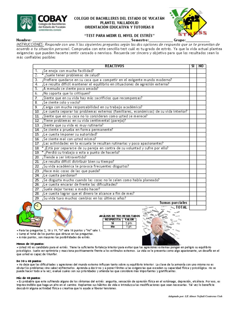 Test para Medir El Nivel de Estrés - Tutorías II | PDF | Estrés ...