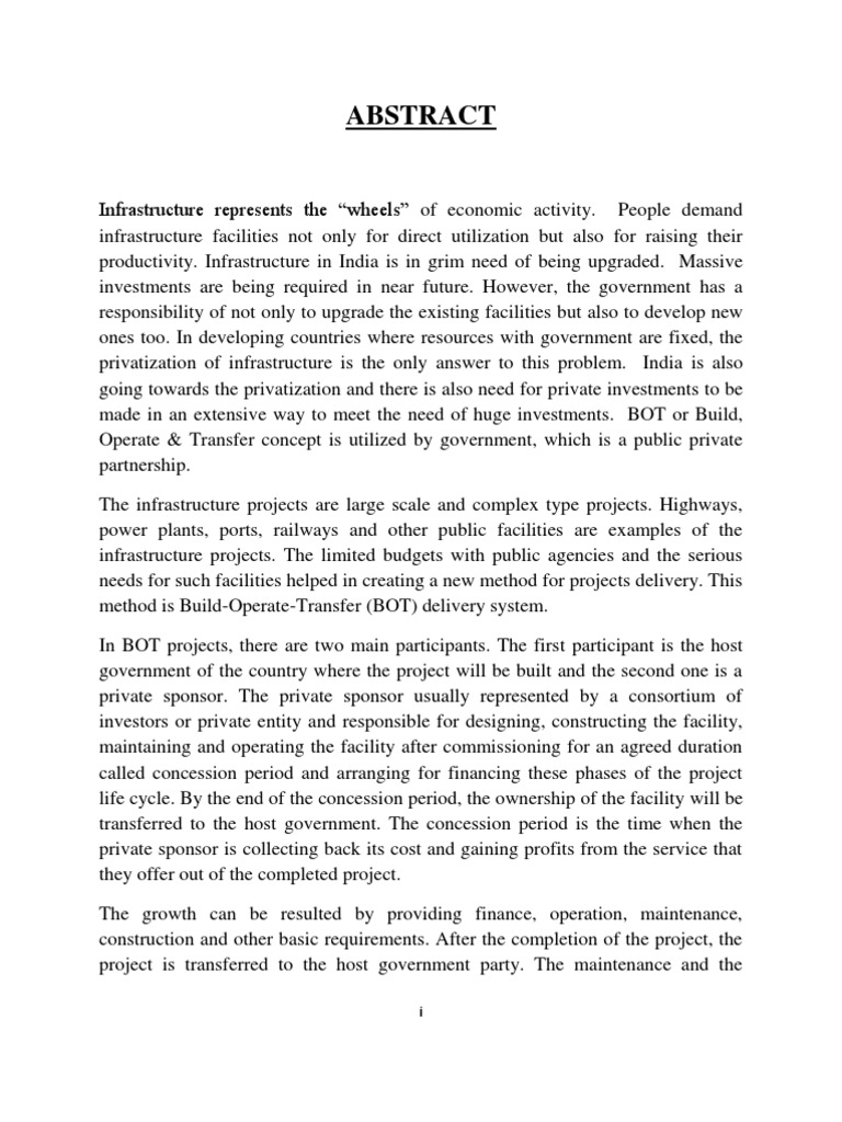 BOT PROJECTS Abstract and Contents | PDF | Public–Private Partnership ...