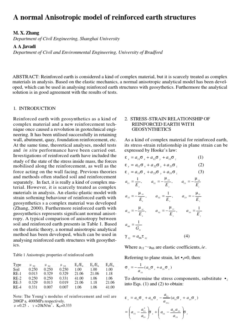 A Normal Anisotropic Model of Reinforced Earth Structures | PDF | Geotechnical Engineering ...