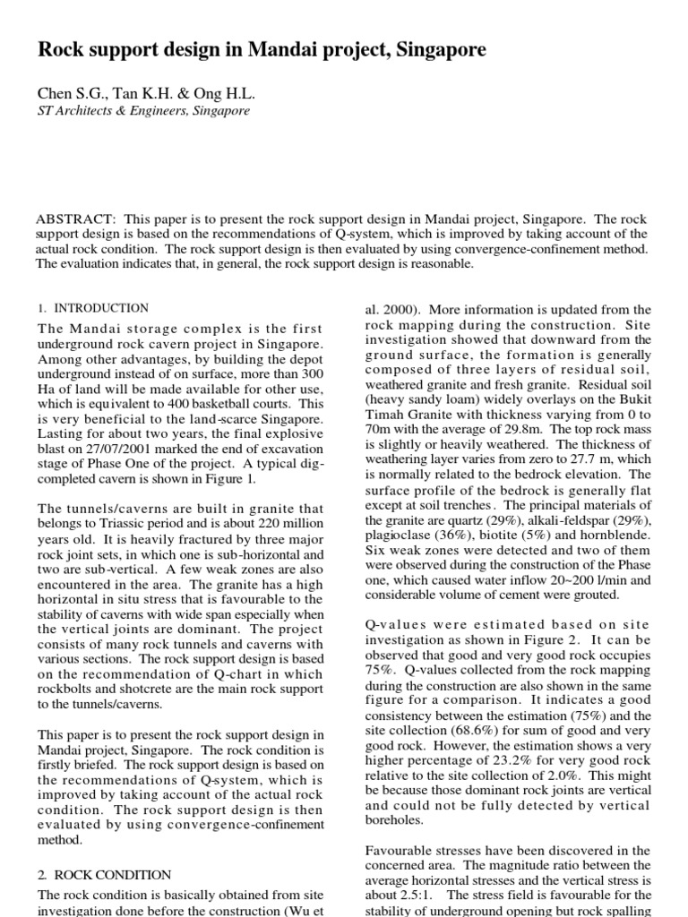 Rock Support Design in Mandai Project, Singapore: Chen S.G., Tan K.H ...