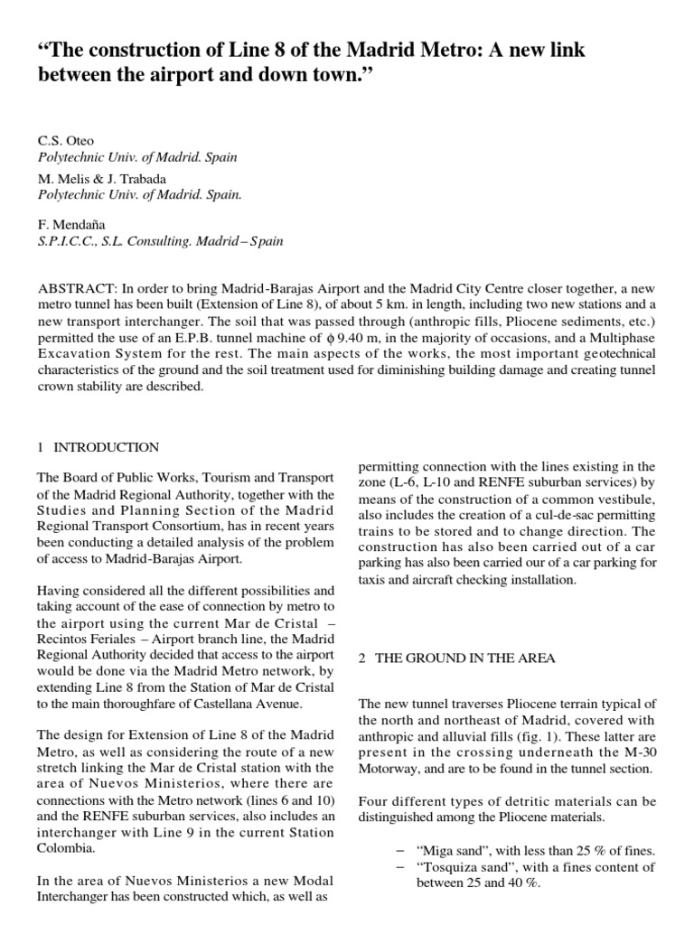 The Construction of Line 8 of The Madrid Metro: A New Link Between The ...