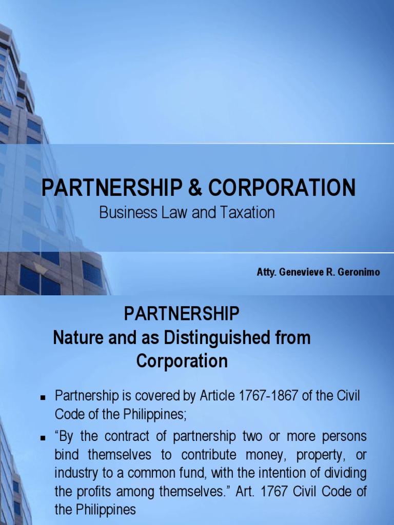 Law On Partnership | PDF | Partnership | Corporations