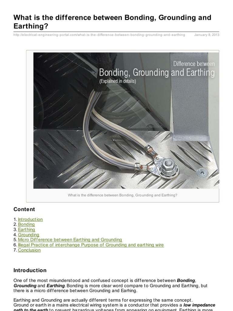 Understanding the Key Differences Between Bonding, Grounding and Earthing | PDF | Electrical ...