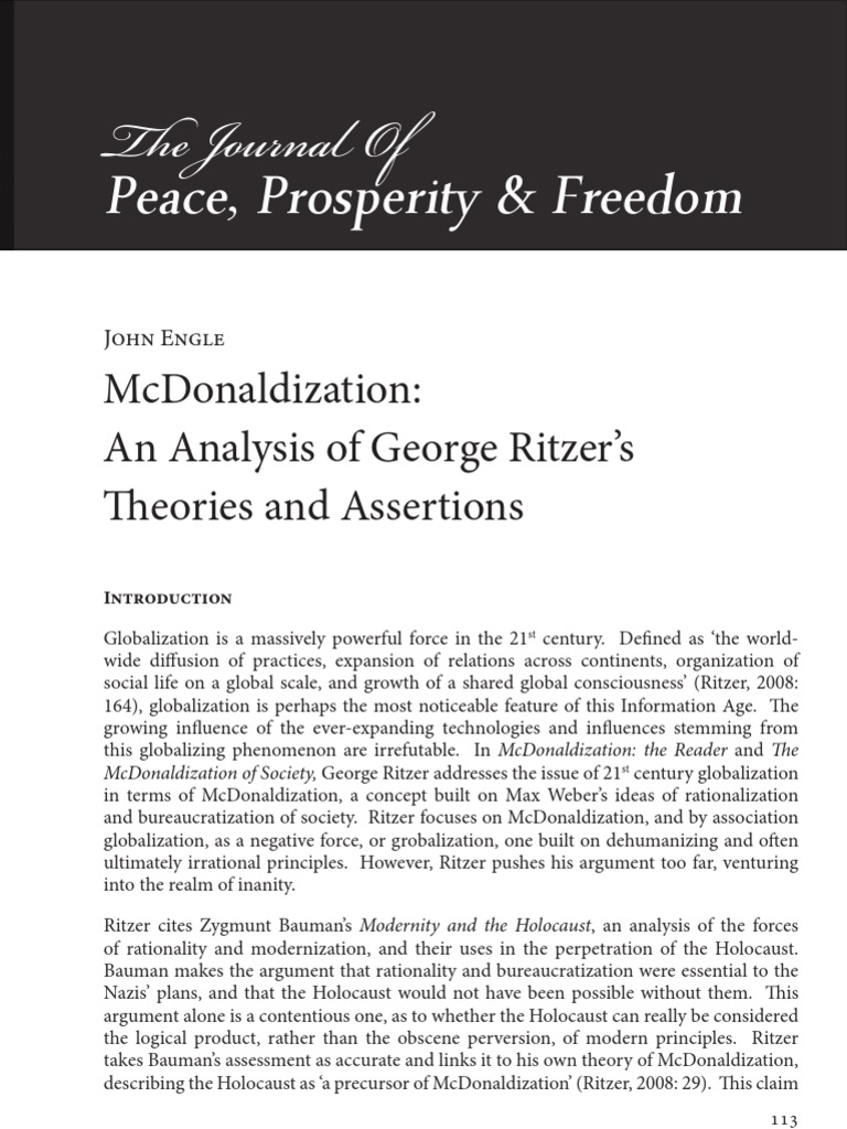 McDonaldization: An Analysis of George Ritzer's Theories and Assertions ...
