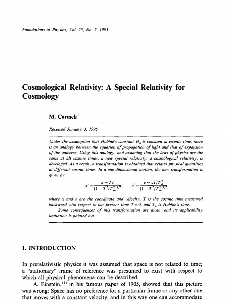 Cosmological Relativity: A Special Relativity For Cosmology | PDF ...