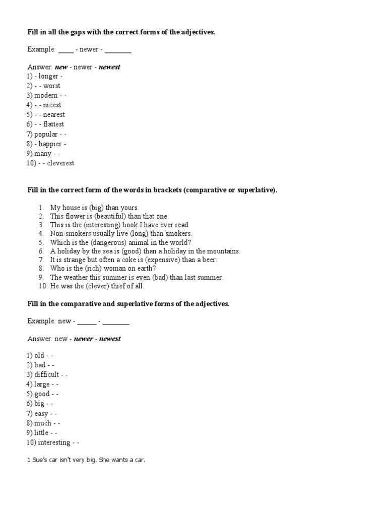 Fill in All The Gaps With The Correct Forms of The Adjectives | PDF