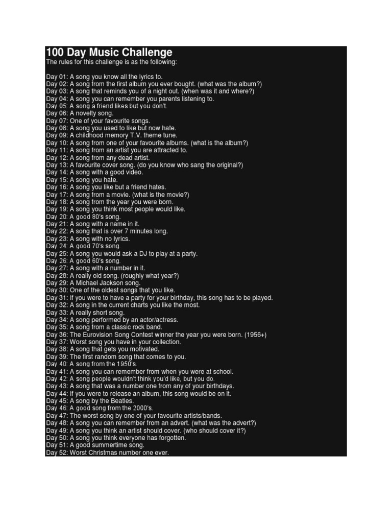 100 Days Music Challenge | PDF | Songs | Music Industry