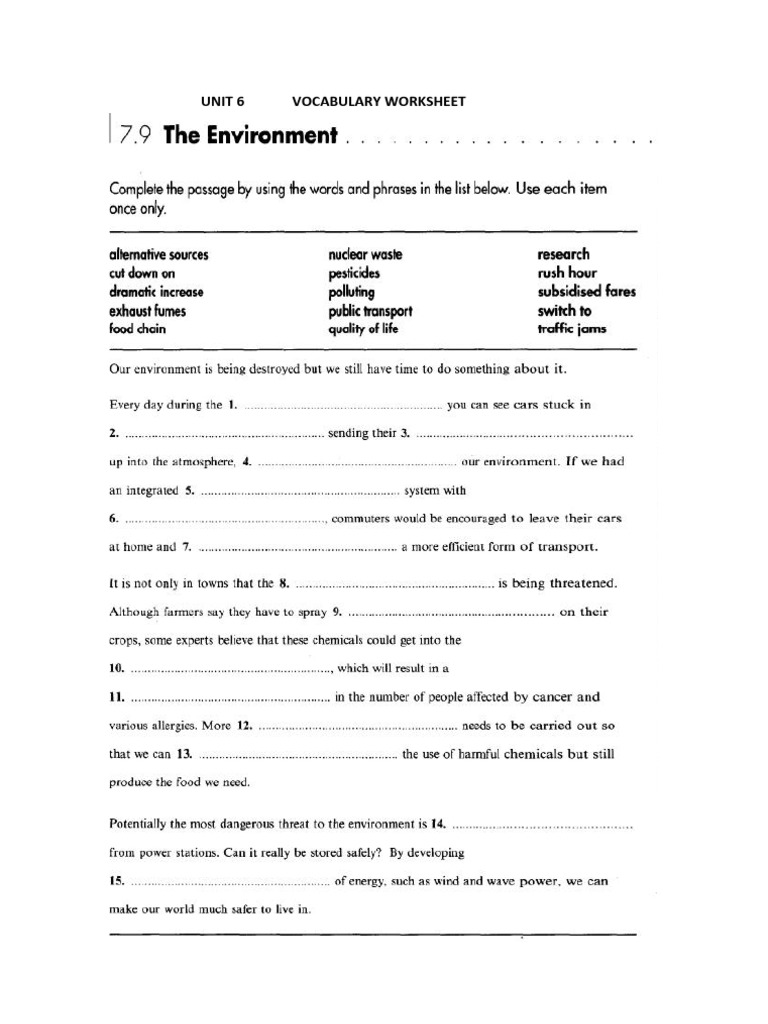 The Environment Worksheet | PDF