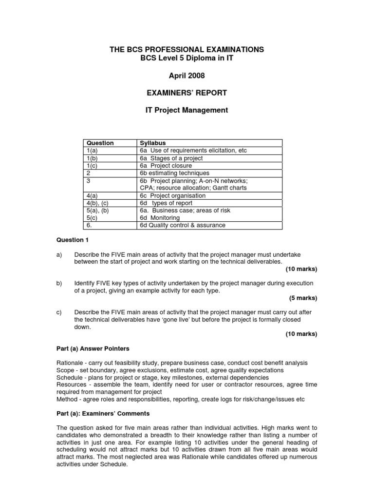 The Bcs Professional Examinations BCS Level 5 Diploma in IT April 2008 ...