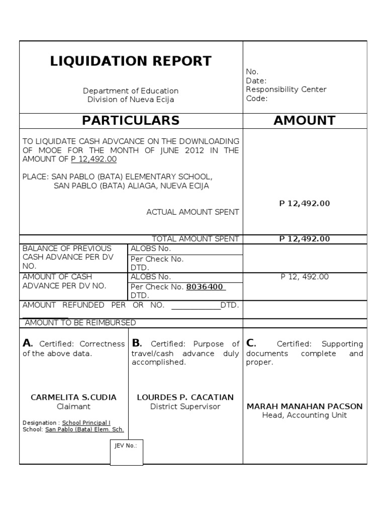 Liquidation Report: Particulars Amount | PDF | Finance & Money Management