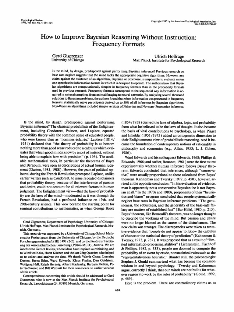 How To Improve Bayesian Reasoning Without Instruction: Frequency Formats | PDF | Statistical ...