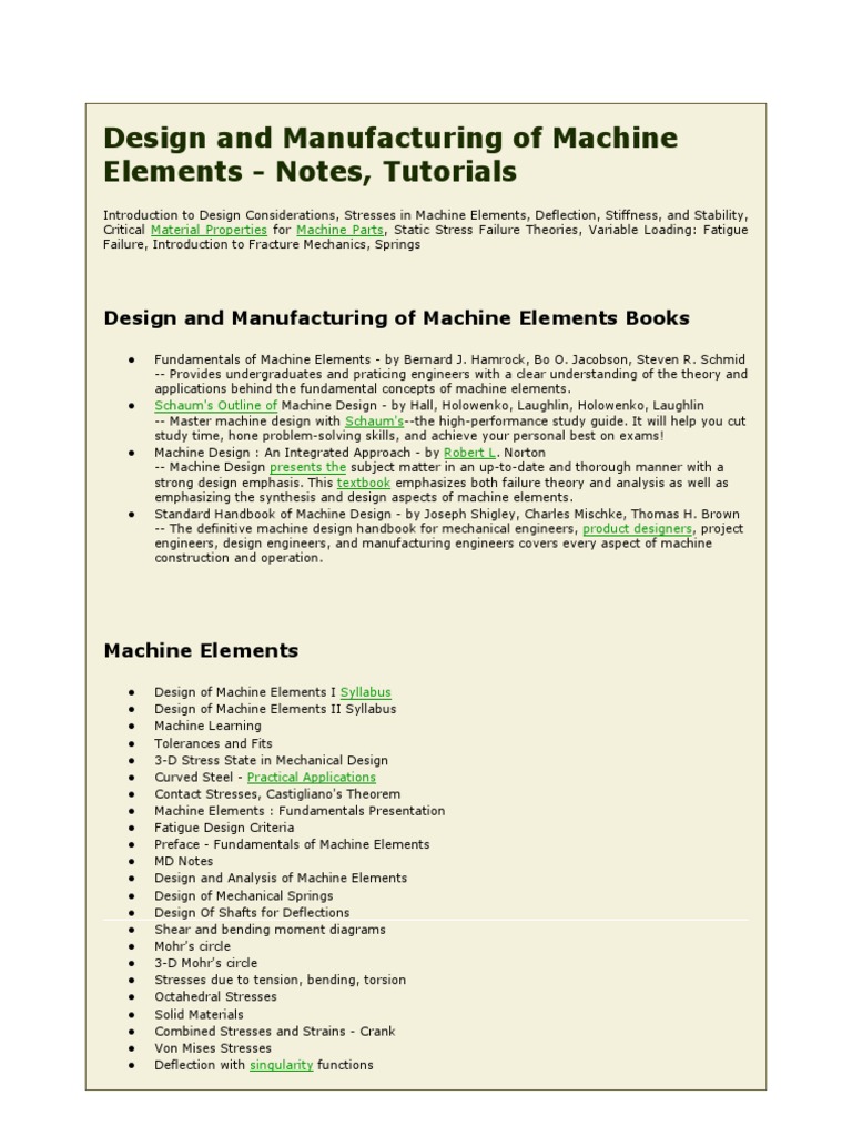 Design and Manufacturing of Machine Elements | PDF | Stress (Mechanics ...