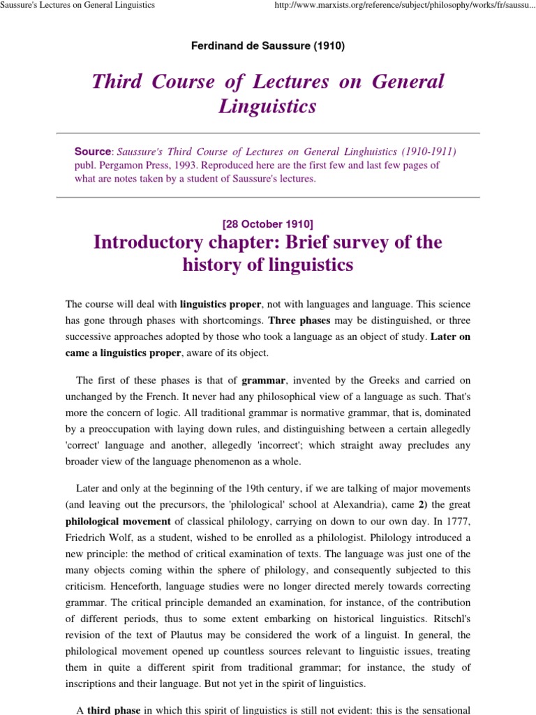 Course On General Linguistics | PDF | Philology | Language Arts ...