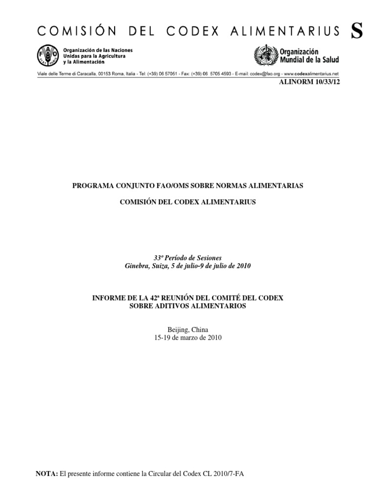 Informe sobre Aditivos Alimentarios Codex | PDF | Organización de ...