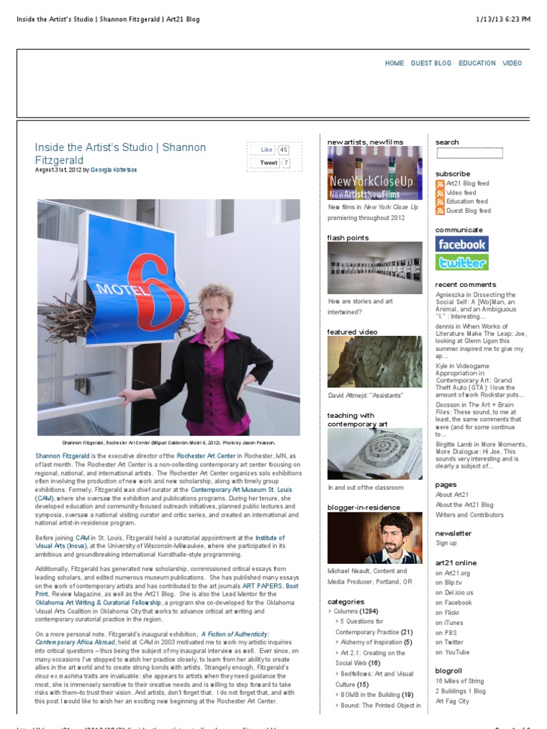 Inside The Artist's Studio - Shannon Fitzgerald - Art21 Blog | PDF ...