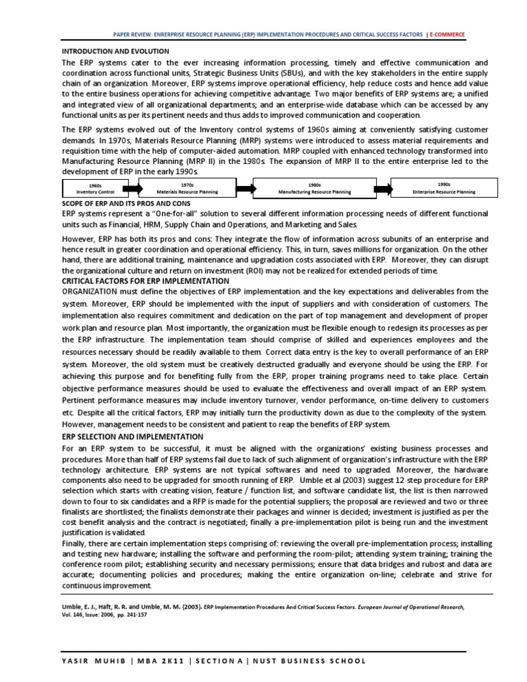 Introduction and Evolution: Critical Factors For Erp Implementation | PDF | Enterprise Resource ...