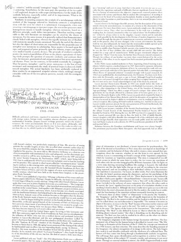 Lacan, J.mirror Stage | PDF | Jacques Lacan | Psychoanalysis