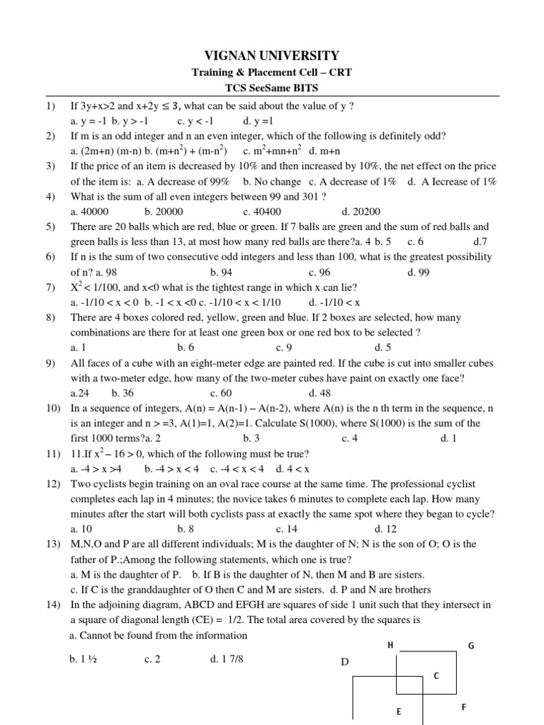 Vignan University: Training & Placement Cell - CRT Tcs Seesame Bits ...