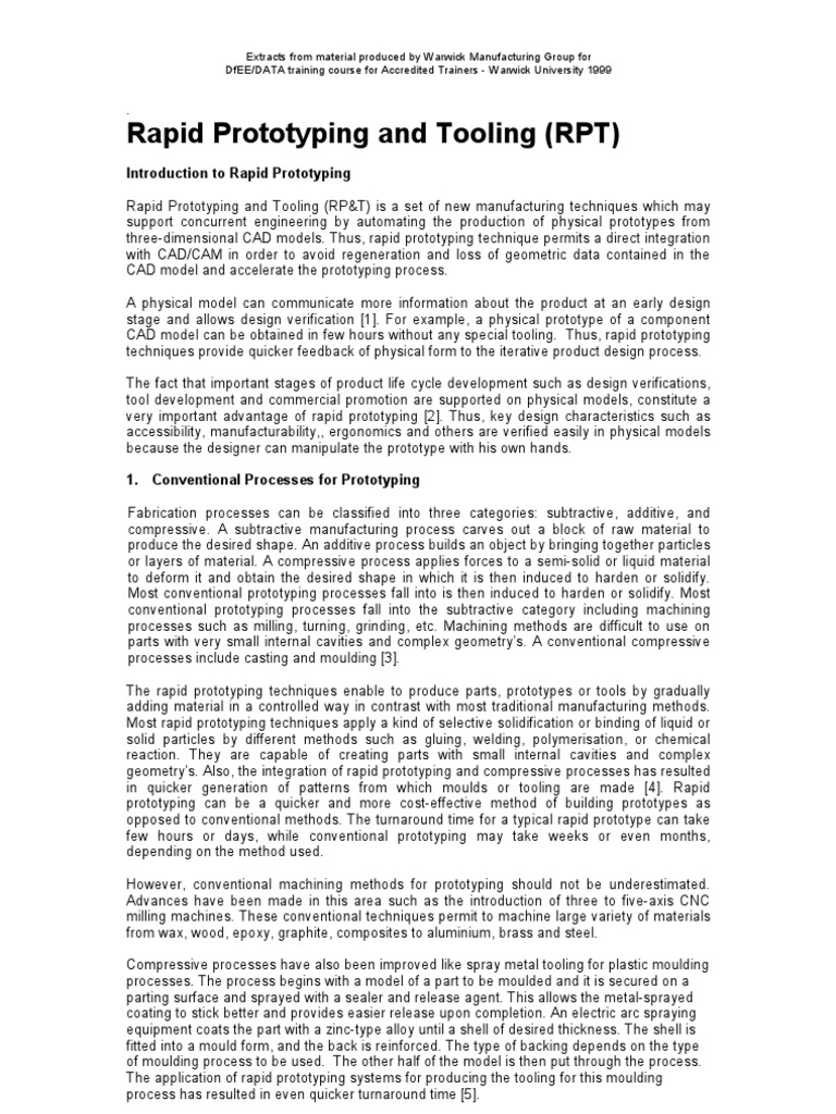 Rapid Prototyping and Tooling (RPT) | PDF | 3 D Modeling | Prototype