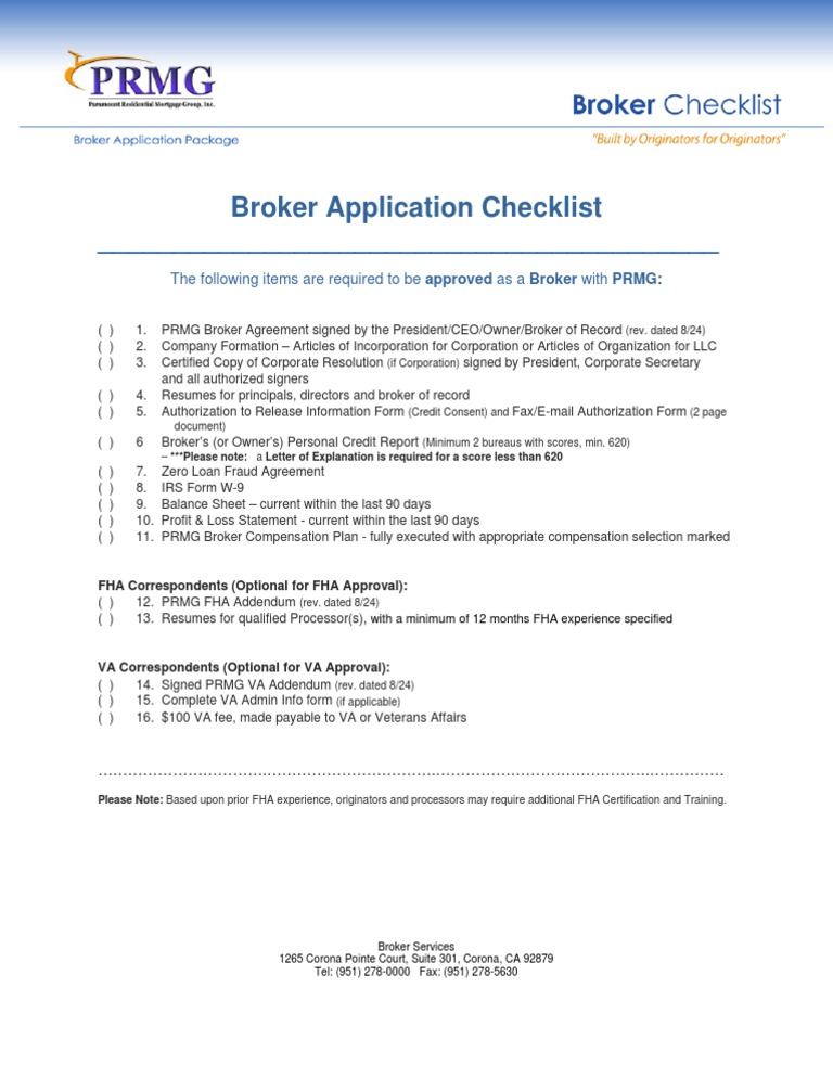 Broker Checklist | PDF | Finance & Money Management