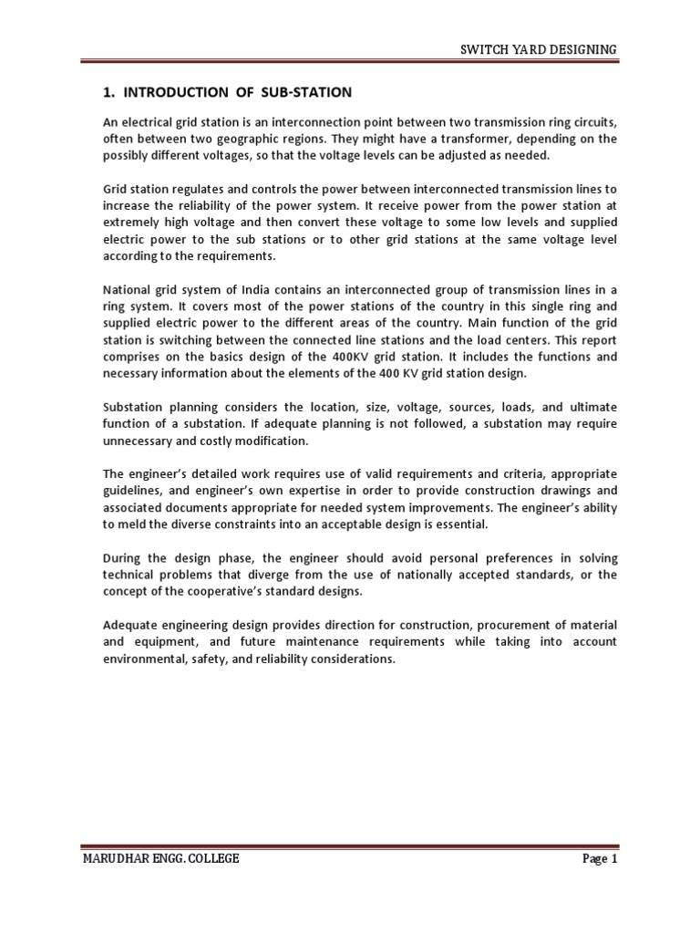 Introduction of Sub-Station: Marudhar Engg. College | PDF ...