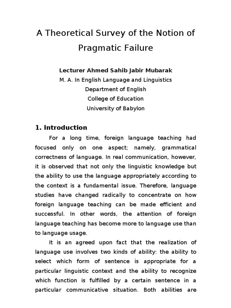 Pragmatic Failure | PDF | Second Language Acquisition | Second Language