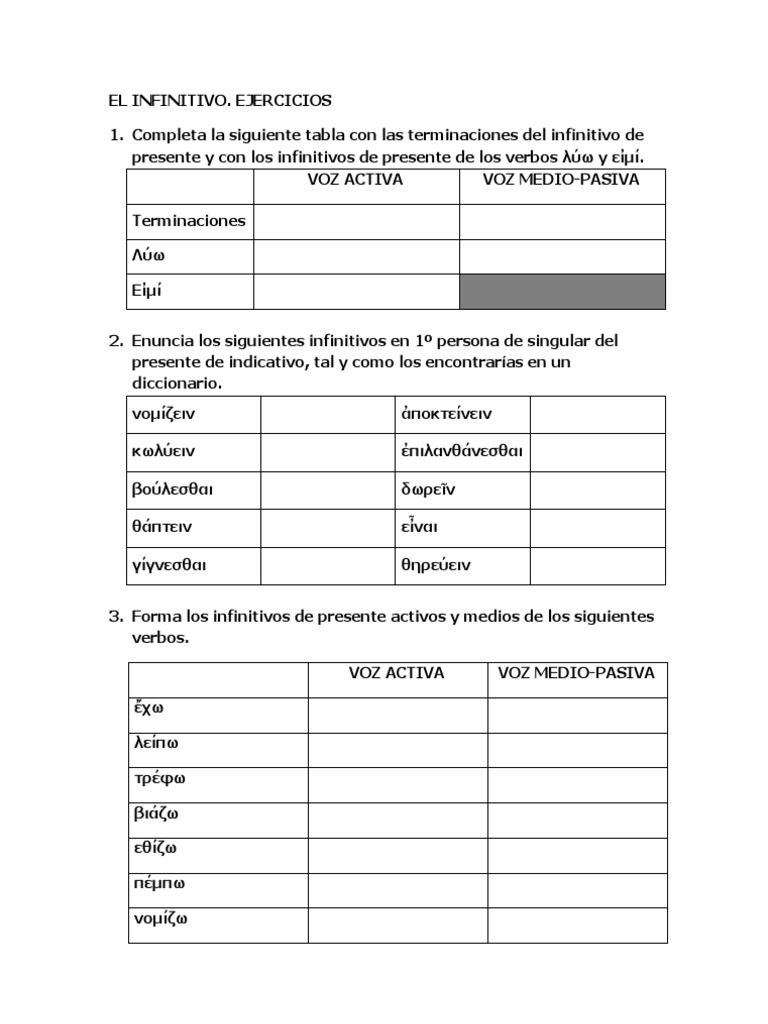 El Infinitivo. Ejercicios