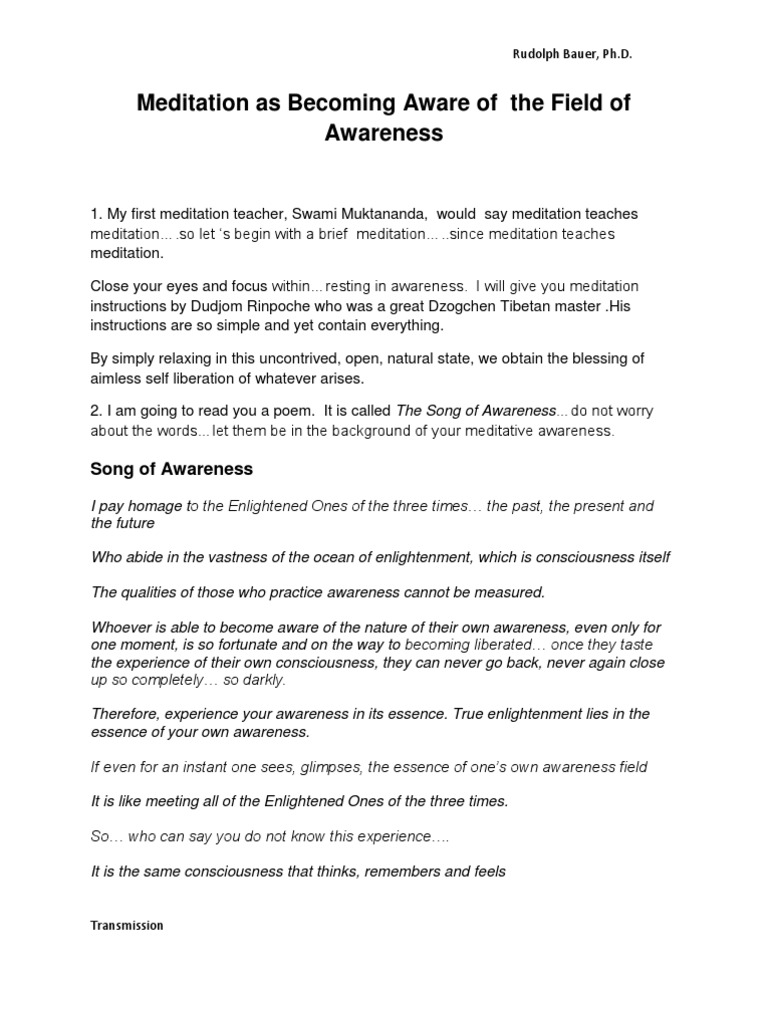 Meditation As Becoming Aware of The Awareness Field | PDF | Dzogchen ...