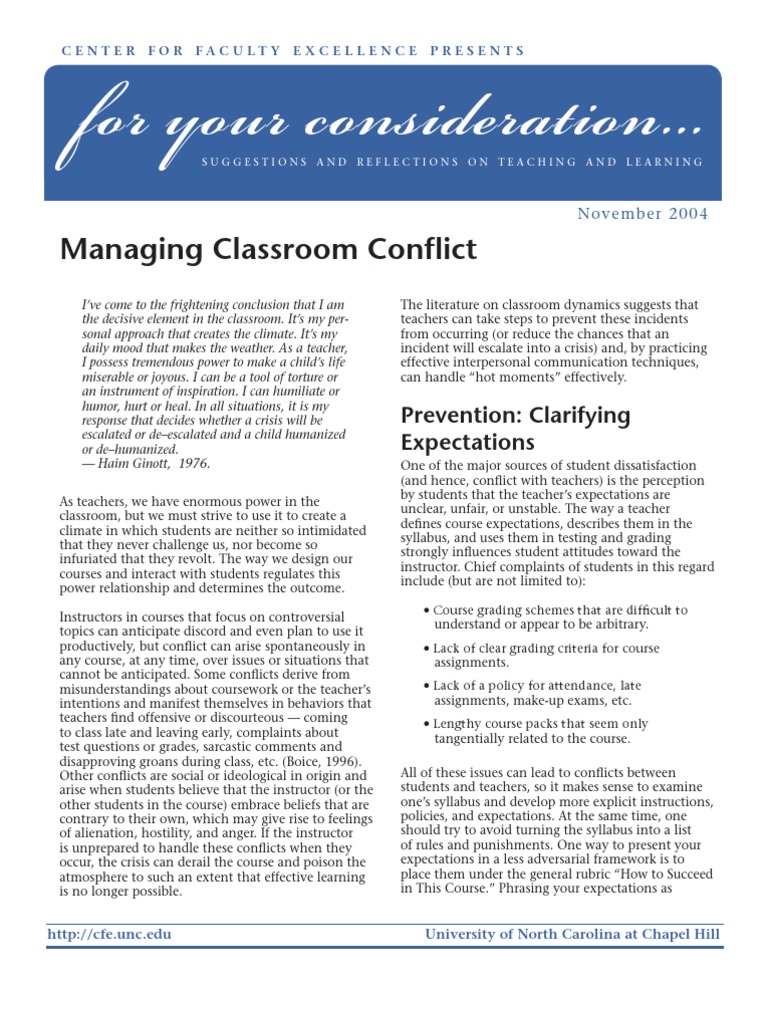 For Your Consideration... : Managing Classroom Conflict | PDF ...