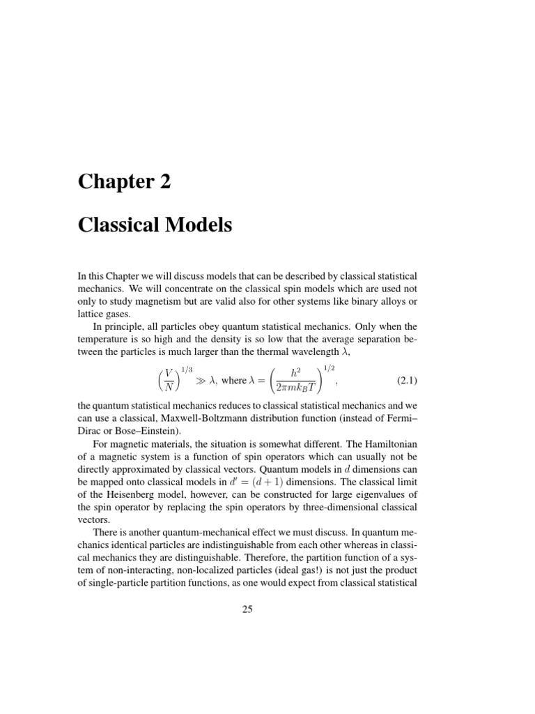 Classical Models: V N λ, where λ = h 2πmk T , | PDF | Phase Transition ...