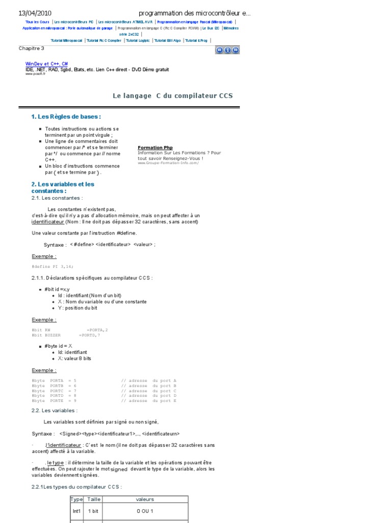 Programmation Des Microcontrôleur en C Compilateur | PDF | C (Langage de programmation ...