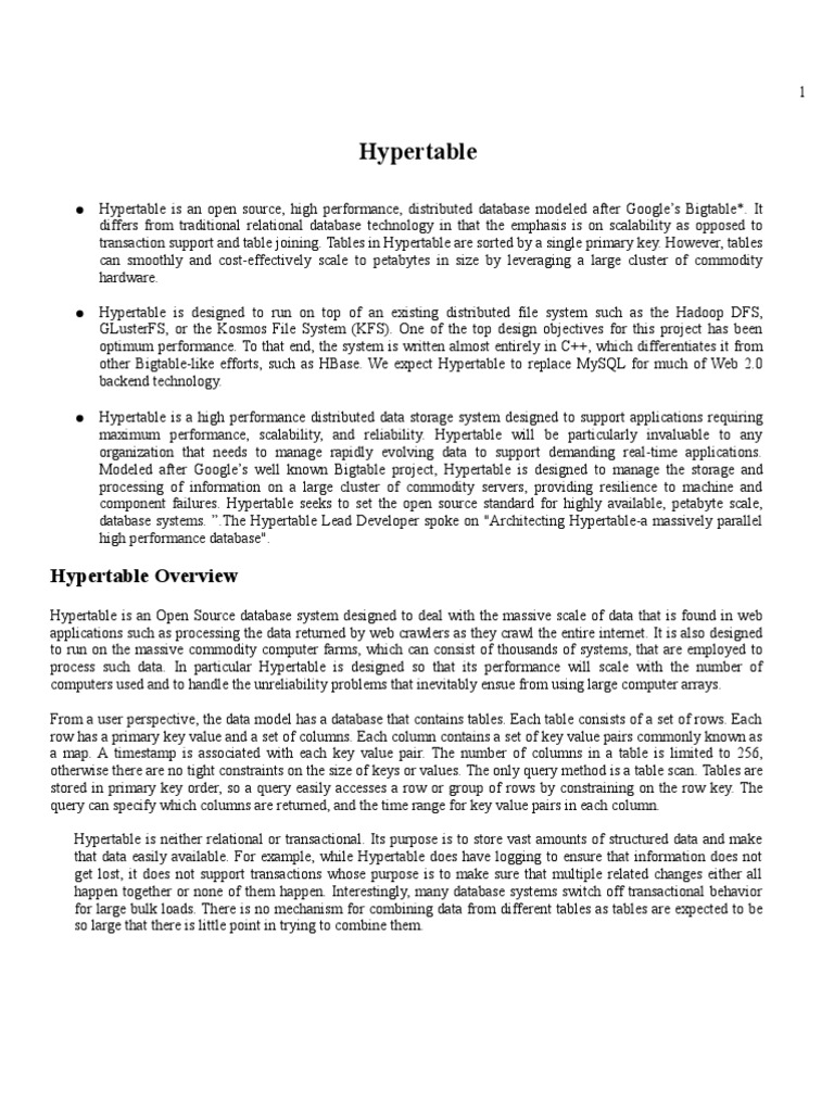 Hyper Table | PDF | Scalability | Databases