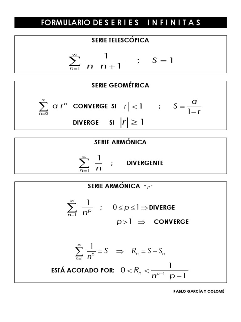 Formulario de Series Infinitas | PDF | Series (Matemáticas) | Análisis ...
