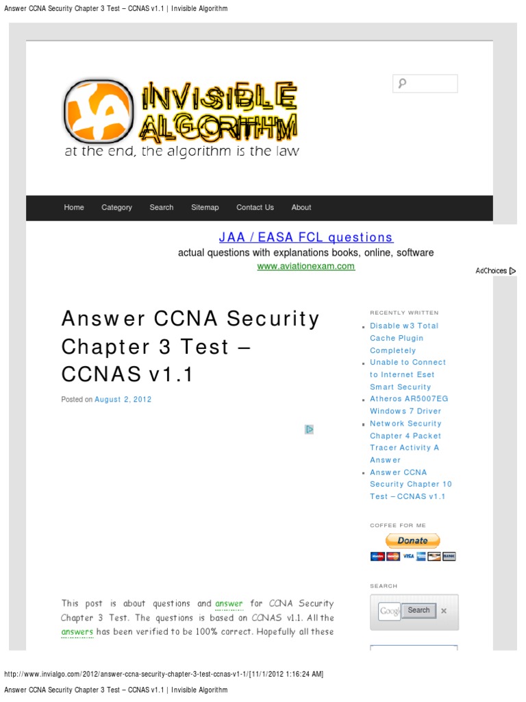 Answer Ccna Security Chapter 3 Test Ccnas V11 Invisible Algorithm Pdf Radius Cisco