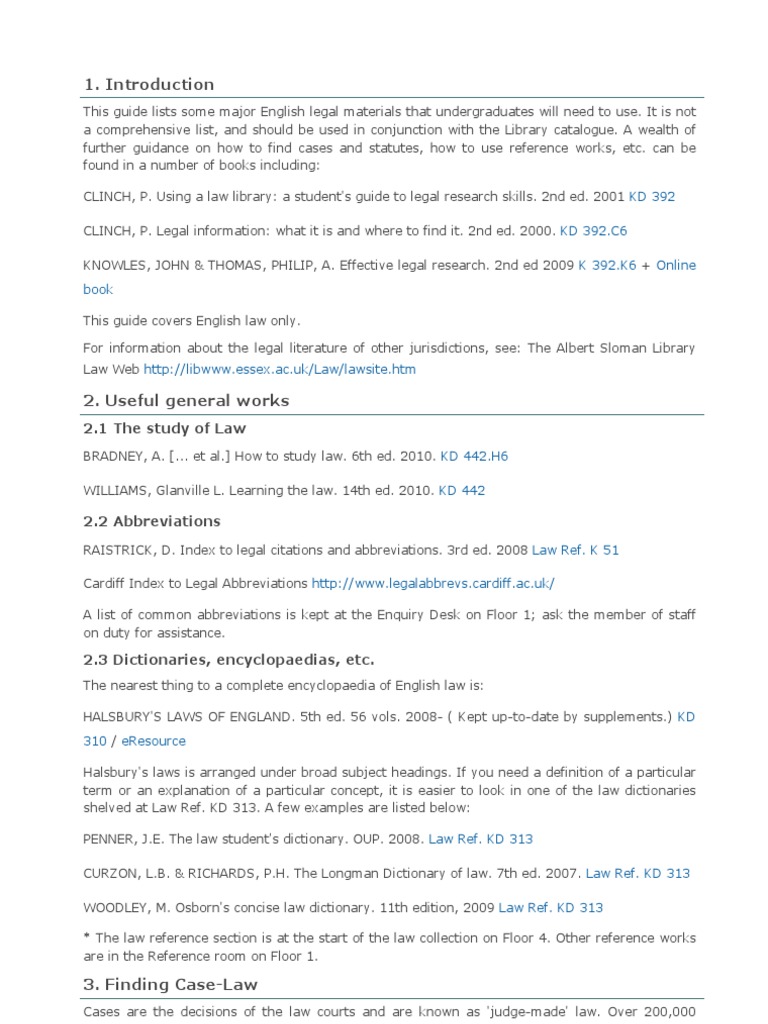 English Law Guide | PDF | Case Citation | Search Engine Indexing