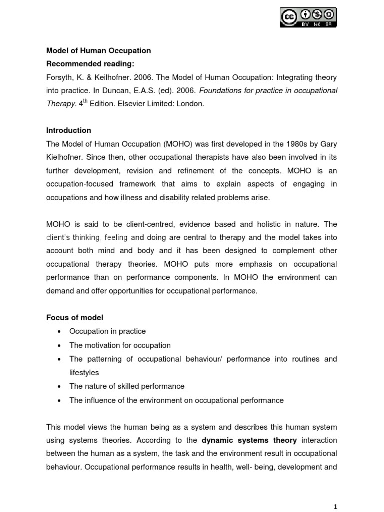 Model of Human Occupation | PDF | Habits | Occupational Therapy