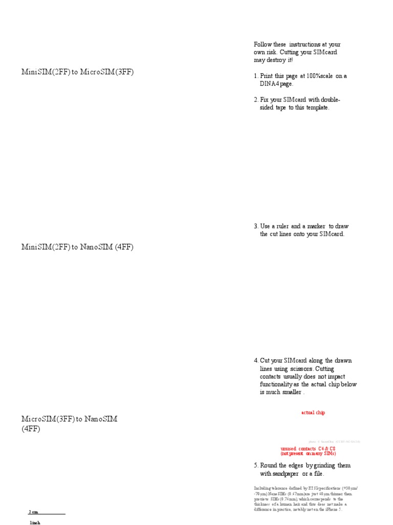 Minisim (2Ff) To Microsim (3Ff) : How To Cut Sim Cards | PDF