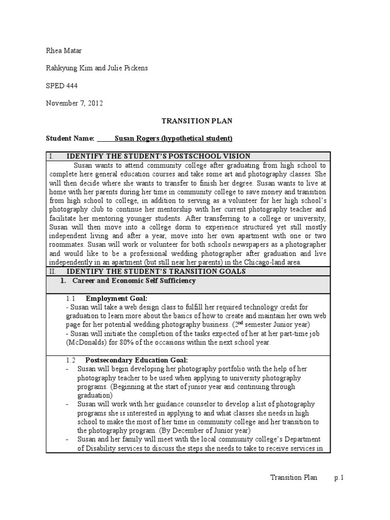 Transition Plan | PDF | Individualized Education Program | School Counselor
